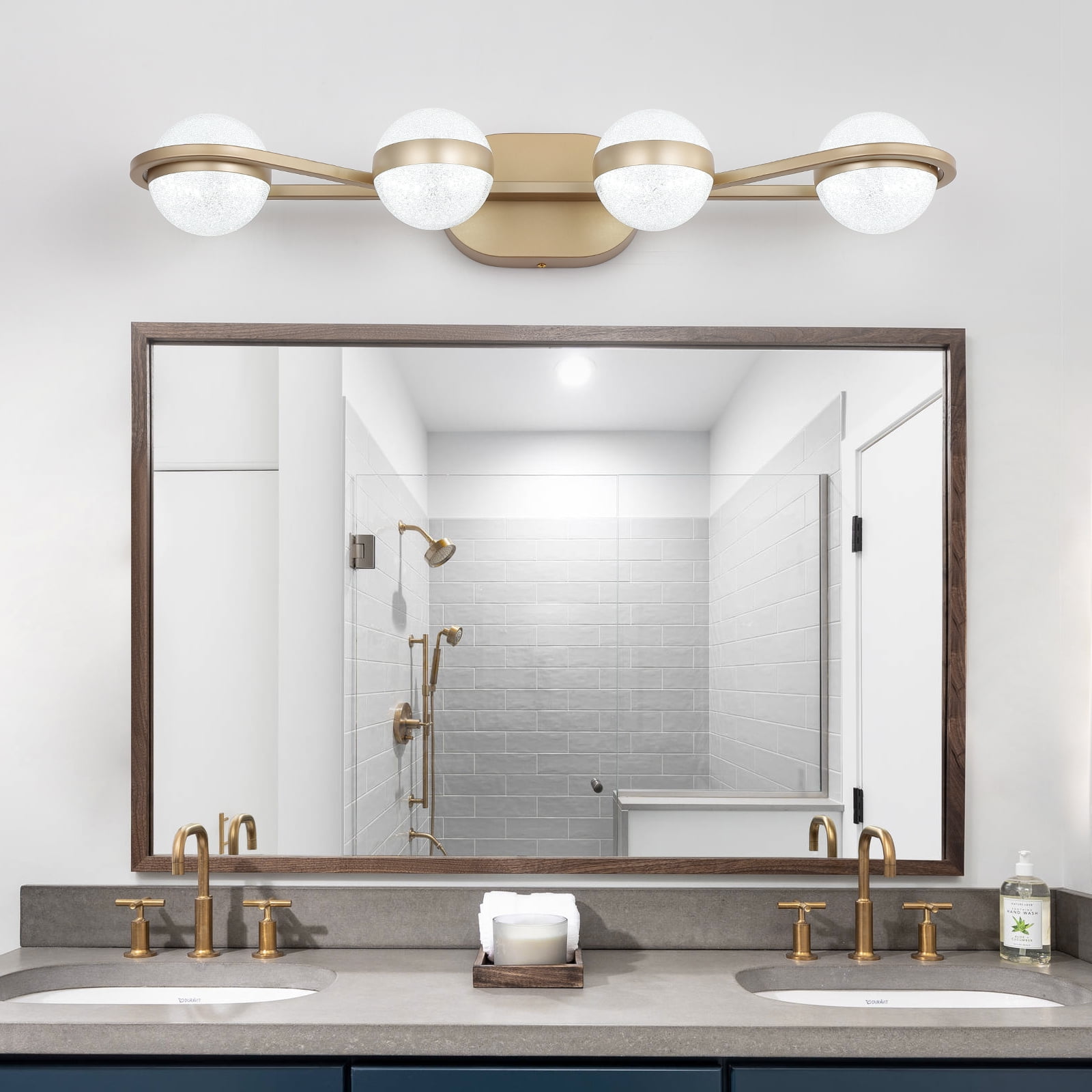 28" Golden Minimalist LED Bathroom Vanity Light with Crystal Sand ...