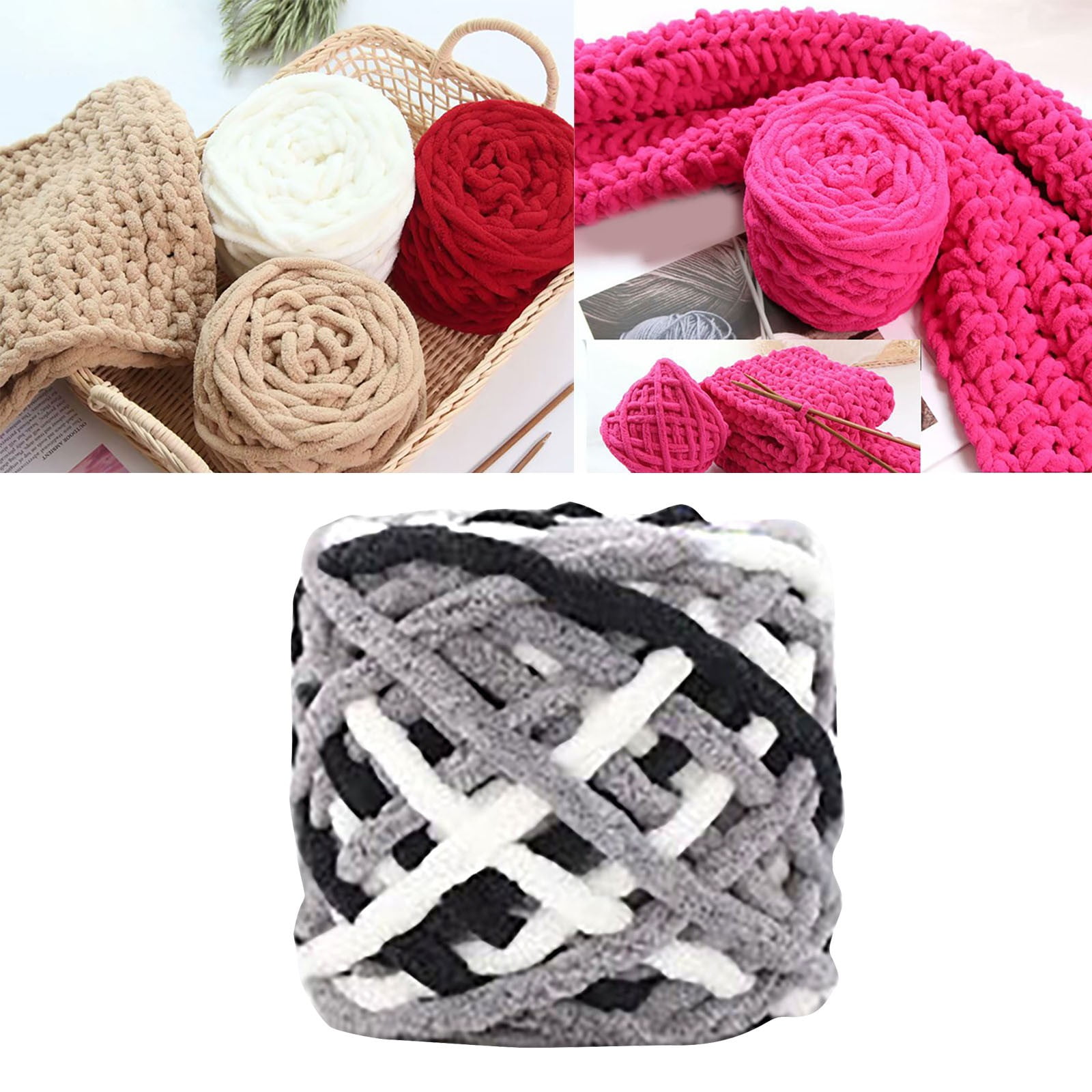 28 Gray-White Black - Coarse Wool Thread Rod Needle Ball V|Chunky Yarn ...