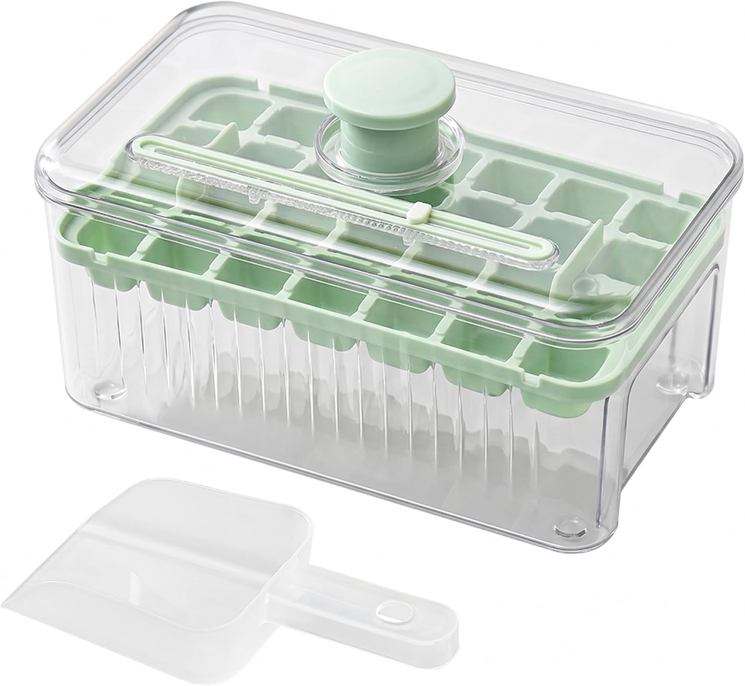 28-Grid Ice Cube Tray, Press-to-Release Stackable with Bin, Lid ...