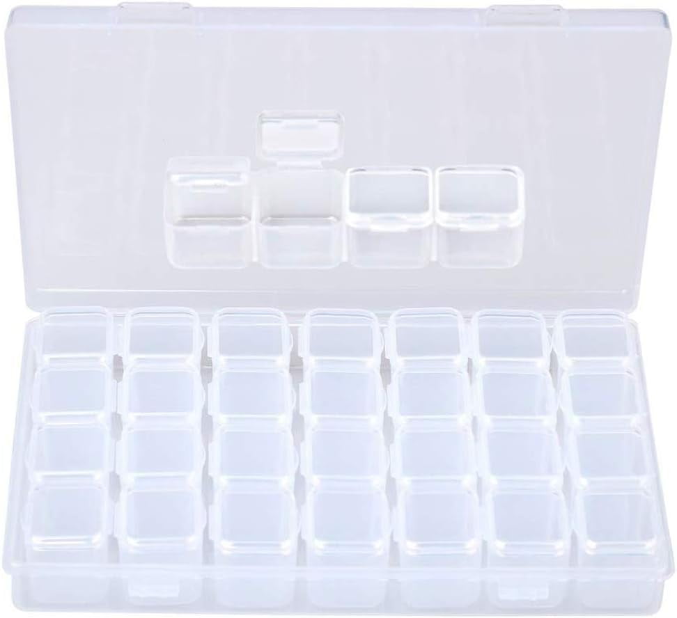 28 Grids Adjustable Storage Boxes Clear Organizer Bead Plastic Storage ...