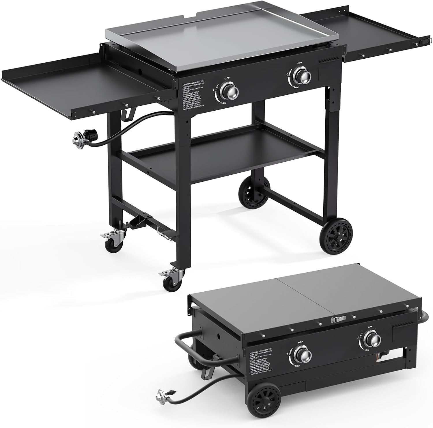 28 Inch 2 Burner BBQ Gas Grill Griddle, Stainless Steel Portable ...