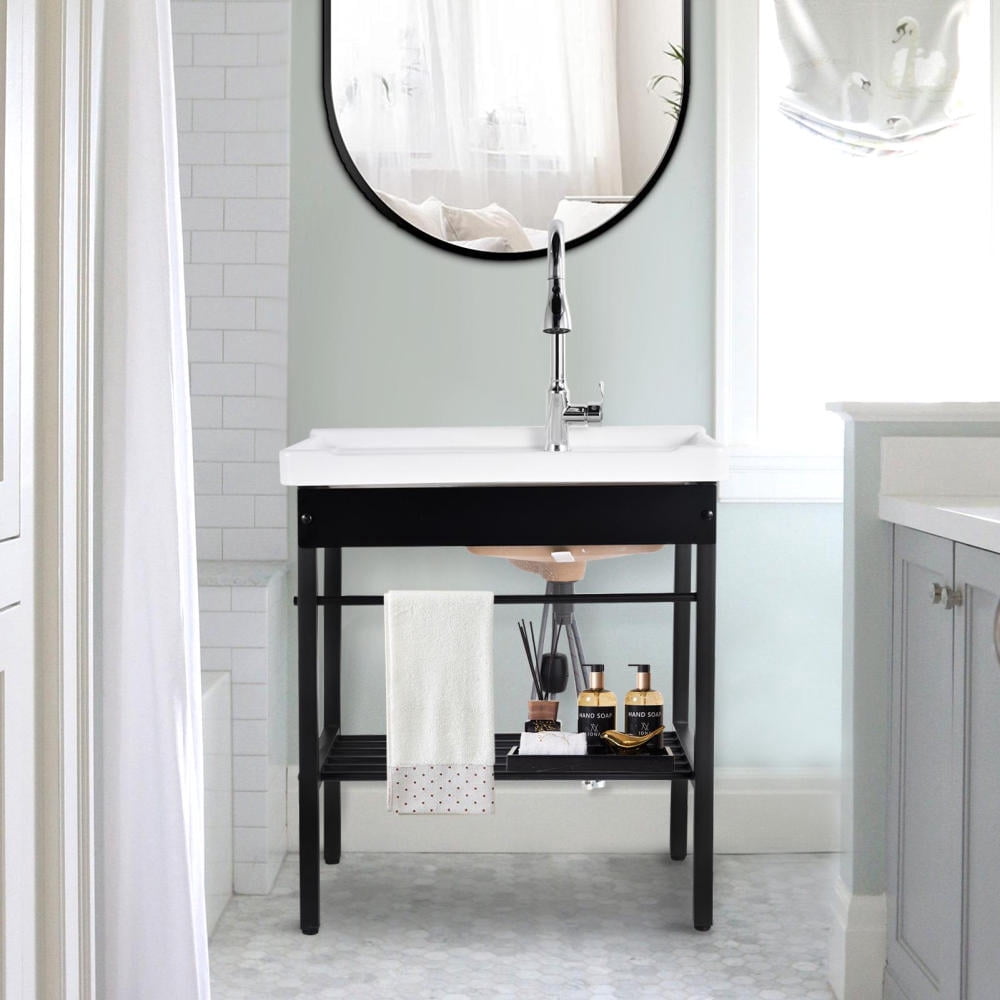 28 Inch Bathroom Vanity Sink, White Ceramic Console with Bracket for ...