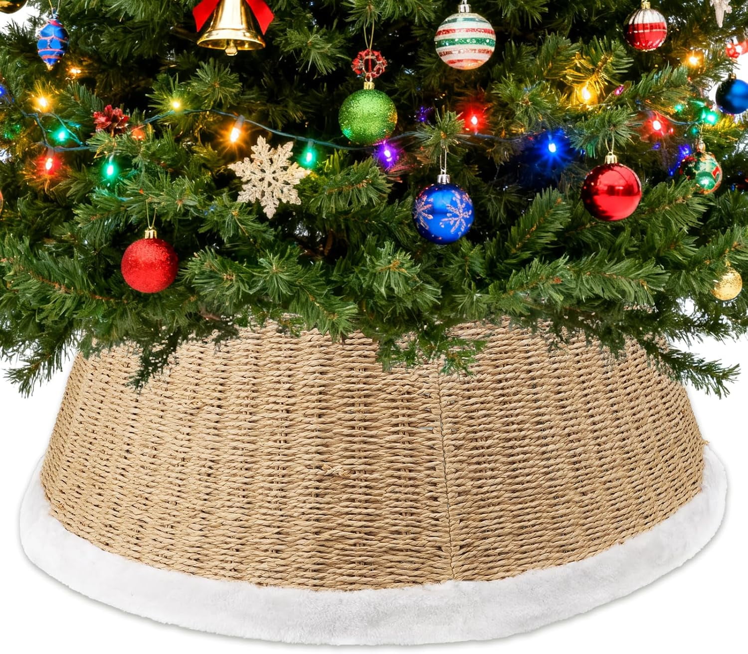 28 Inch Christmas Tree Collar, Paper Rope-Woven Christmas Trees Skirt ...