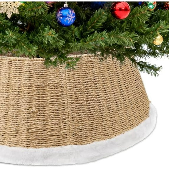 28 Inch Christmas Tree Collar, Paper Rope Woven Tree Collars, Rustic ...