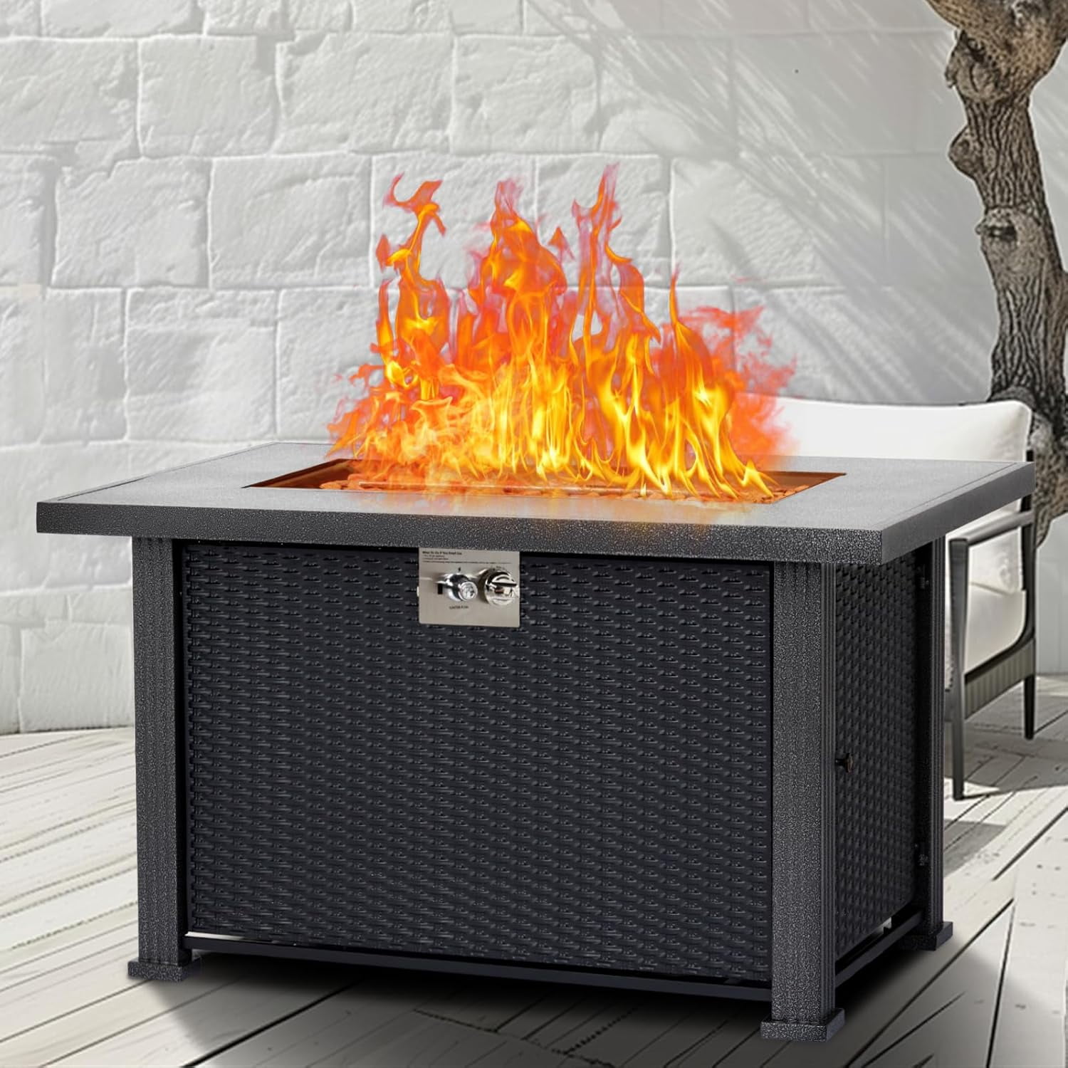 28 Inch Gas Fire Pit Outdoor Firepit Table, 50000BTU Rectangle Propane ...