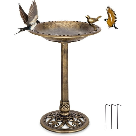 28 Inch Height Pedestal Bird Bath, Vintage Standing Birds Feeder w ...