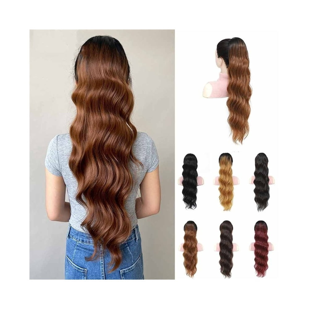 28 Inch Long Loose Deep Wave Pony Tail Synthetic Hair Pieces Drawstring ...