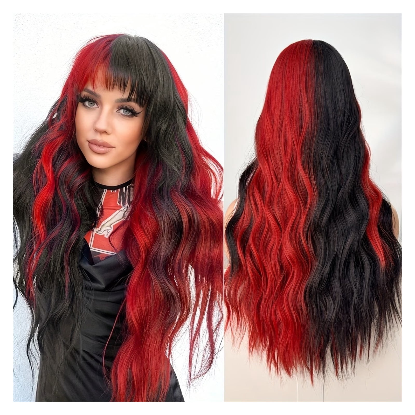 28-Inch Long Water Ripple Bangs Wig for Women - Elegant and Versatile ...