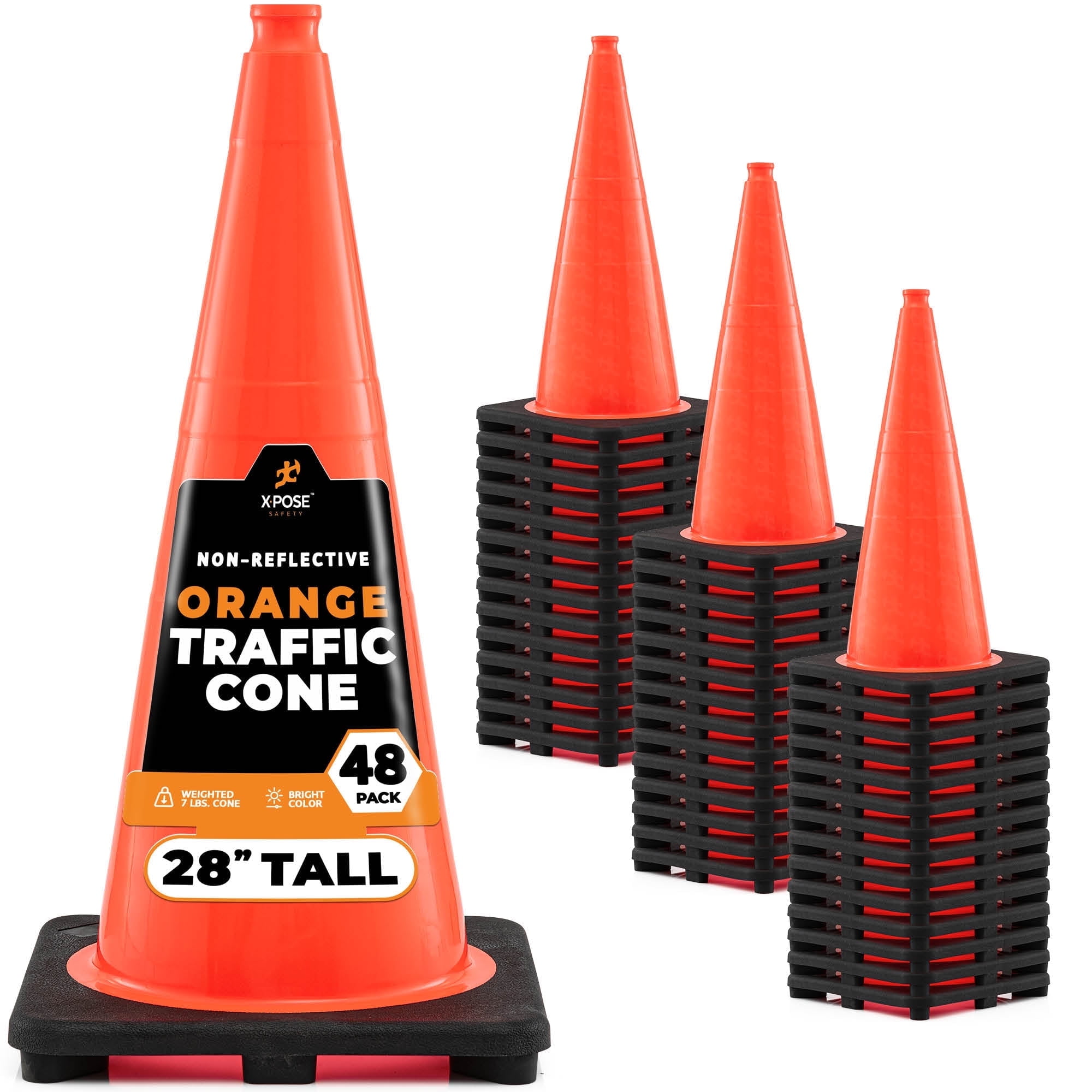 28 Inch Orange Traffic Cones, 48-Pack - Multipurpose PVC Plastic Safety ...