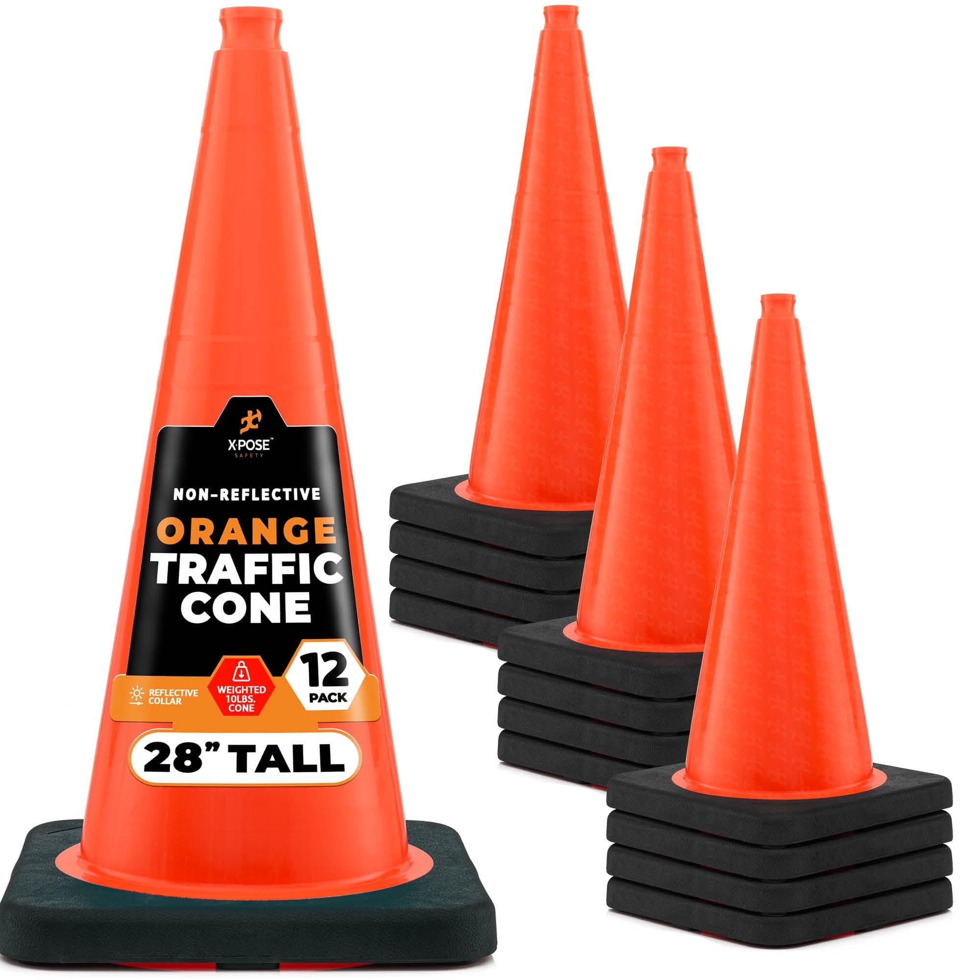 28 Inch Orange Traffic Cones Heavy Duty 10lb, 12-Pack - Multipurpose ...