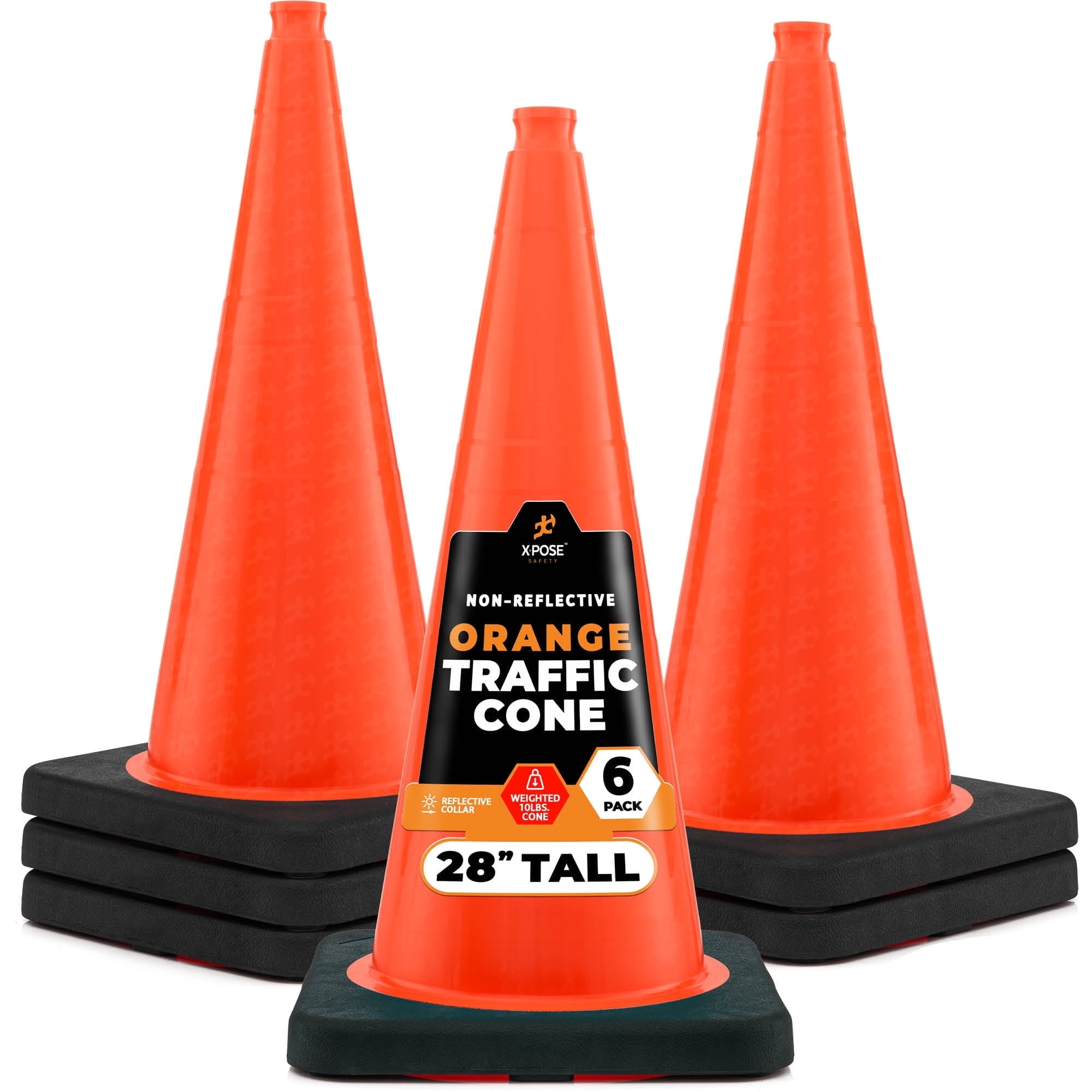 28 Inch Orange Traffic Cones Heavy Duty 10lb, 6-Pack - Multipurpose PVC ...