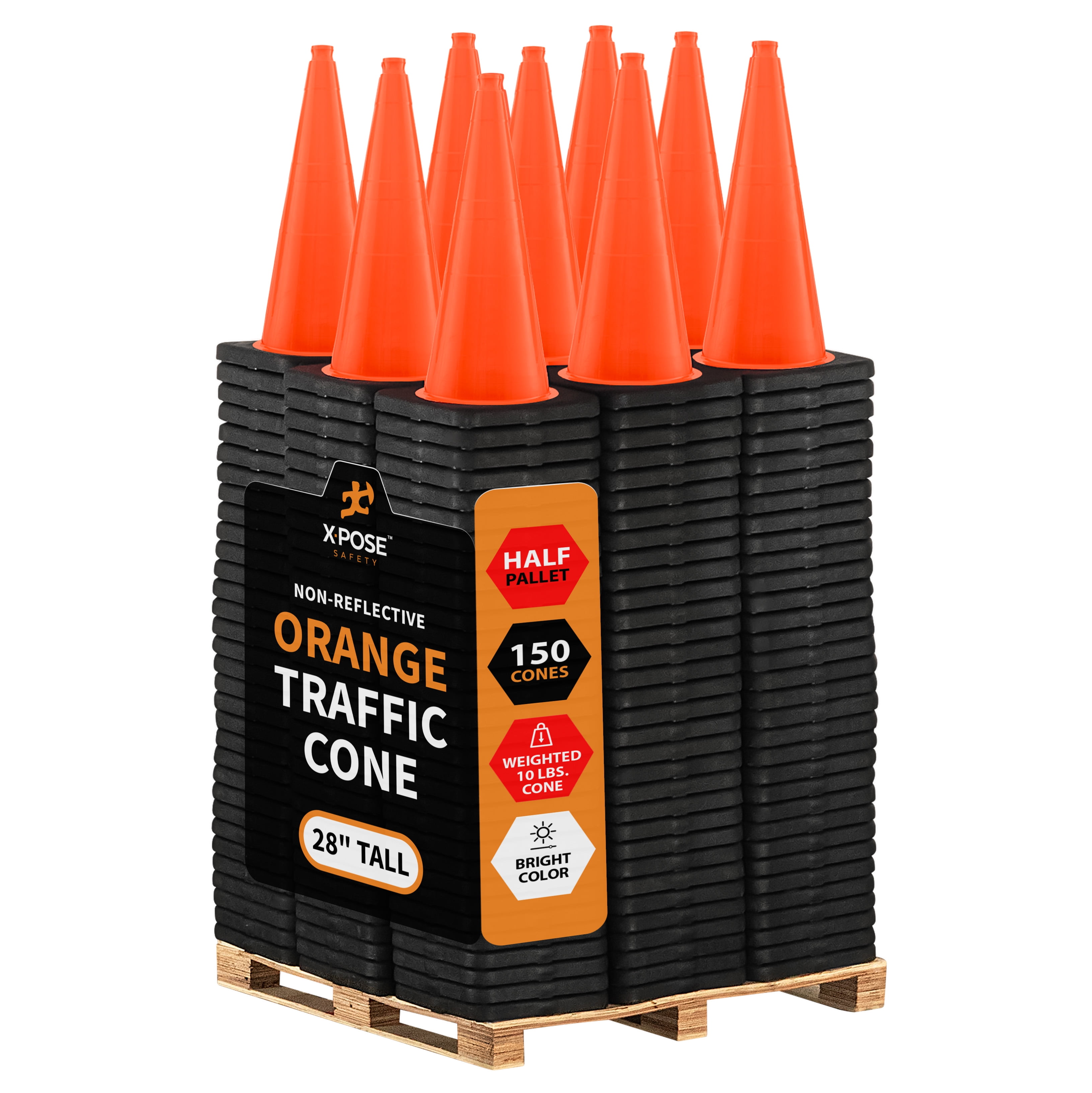 28 Inch Orange Traffic Cones Heavy Duty 10lb, Half Pallet of 150 Cones ...