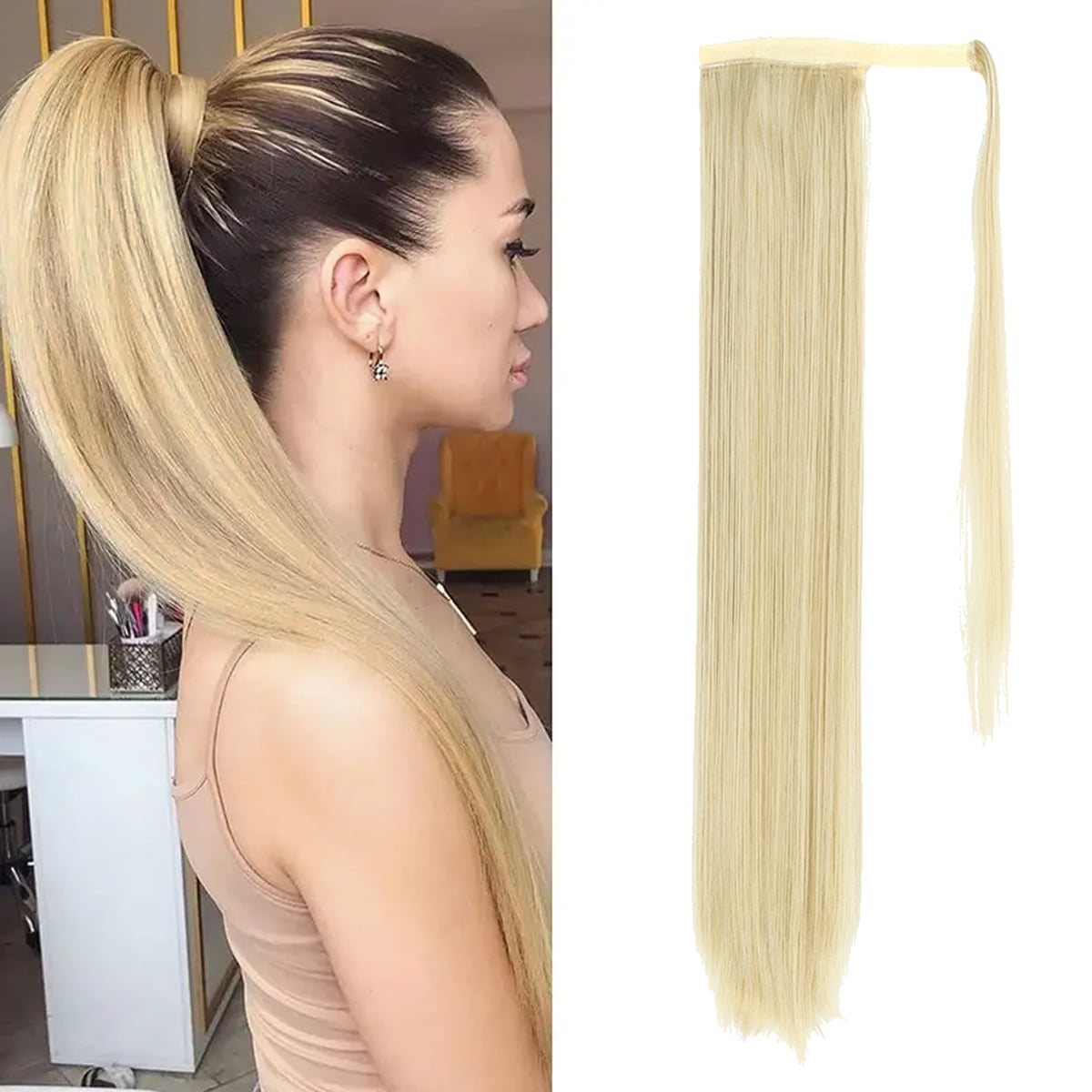 28 Inch Ponytail Extension, Long Straight Wrap Around Clip in Ponytail ...