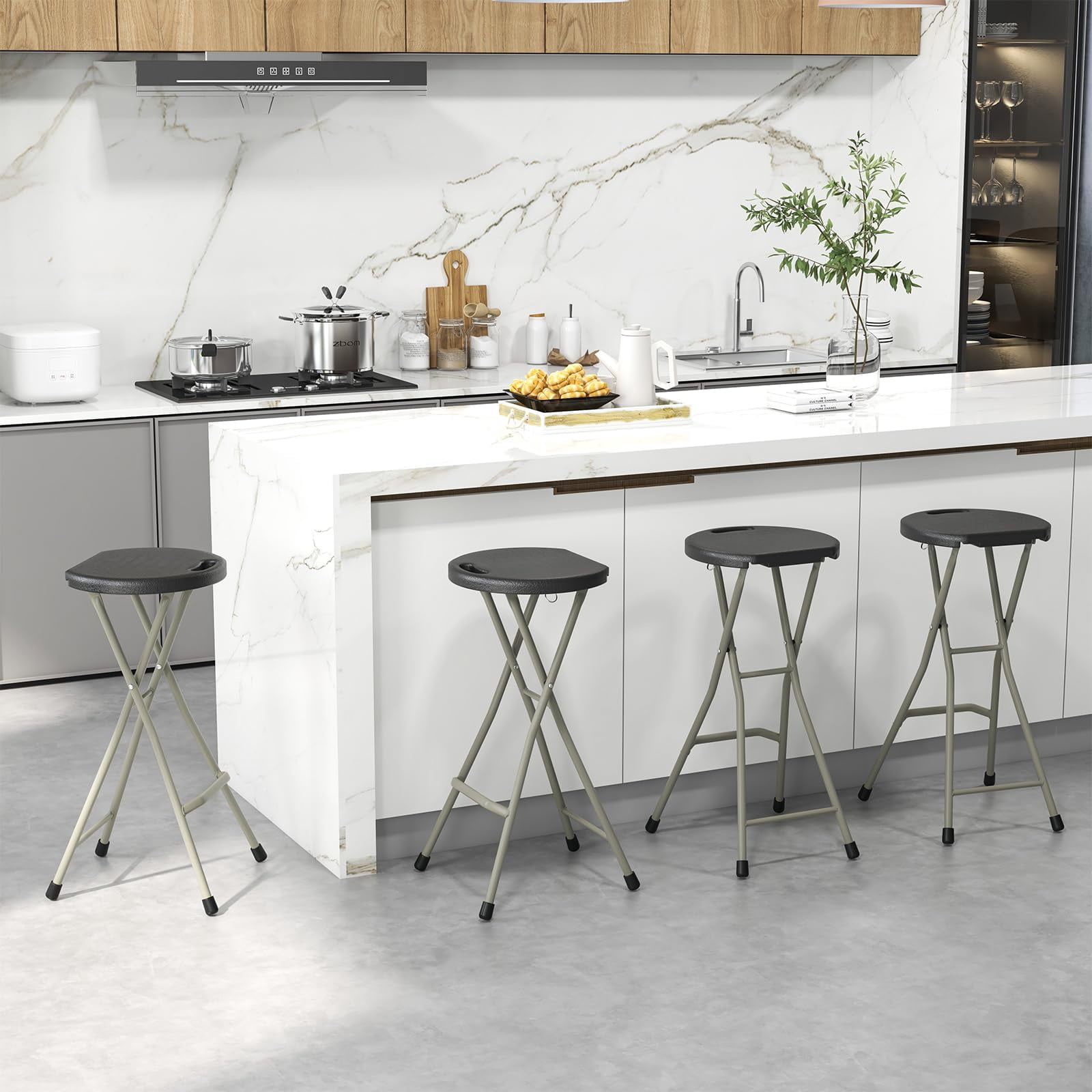 28 Inch Portable Folding Bar Stool with Handle, Heavy Duty Steel Frame ...