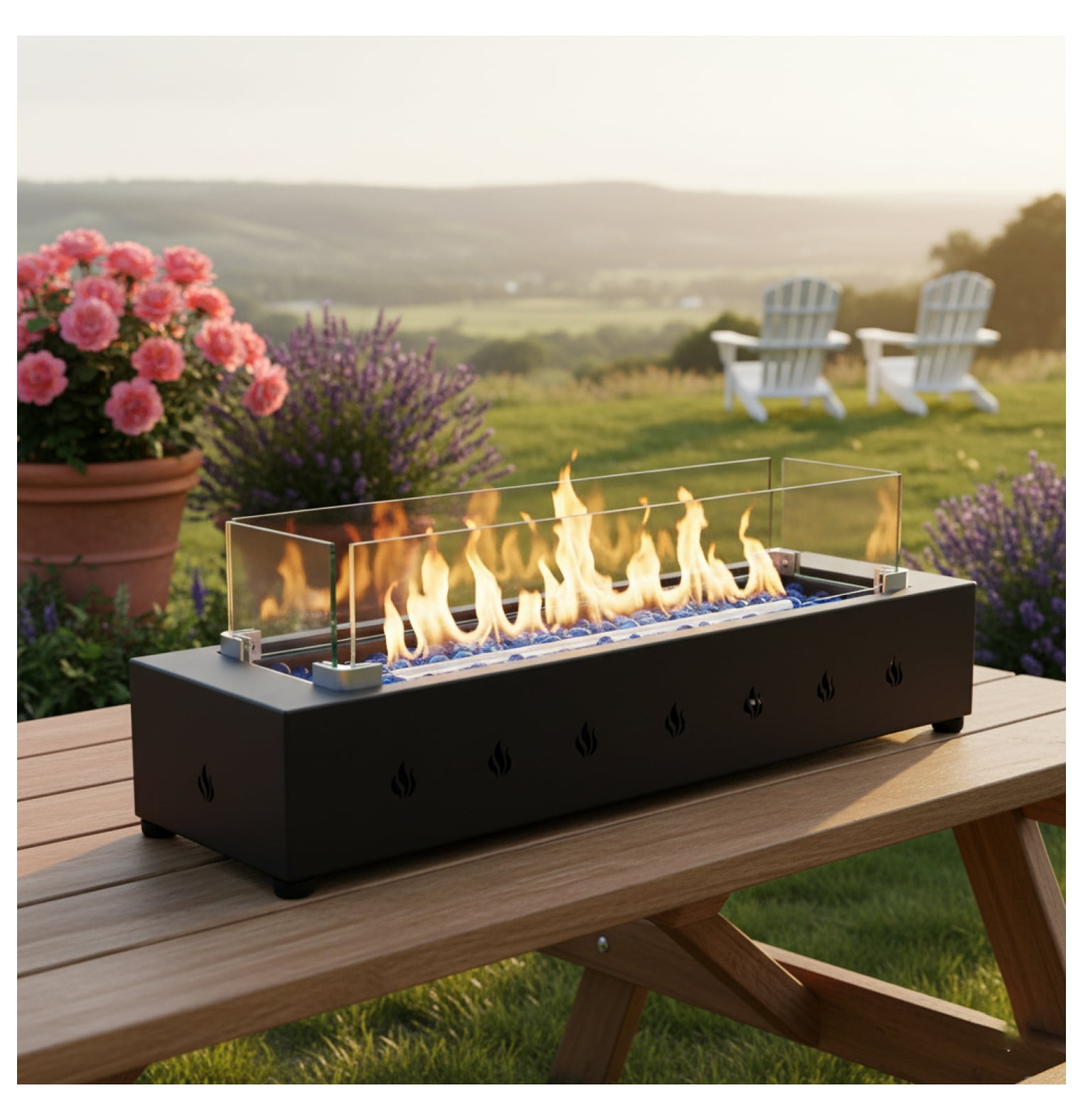 28-Inch Rectangle Fire Pit, 40000BTU Outdoor Propane Fire Pit, Wind ...