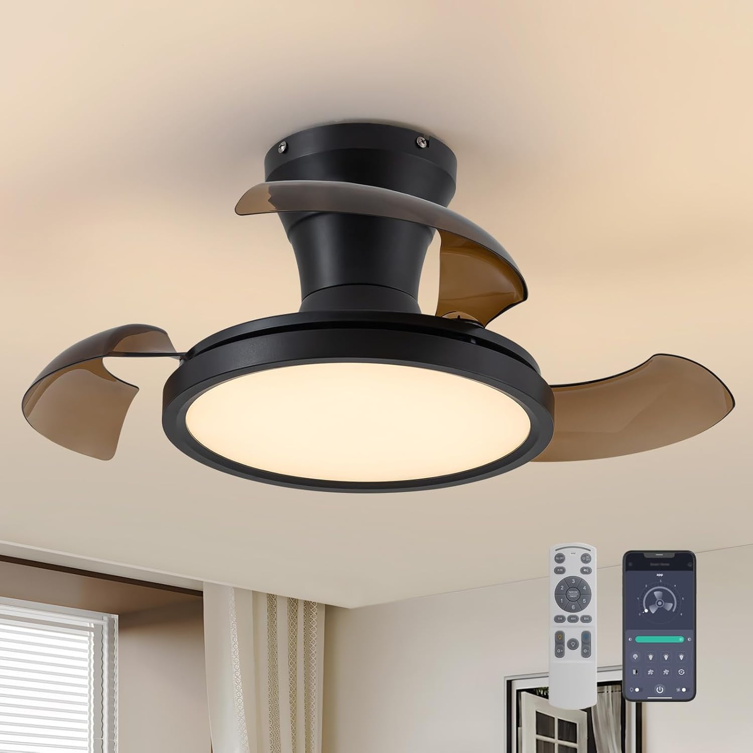 28 Inch Retractable Ceiling Fan with Light Remote Dimmable 6 Speed ...