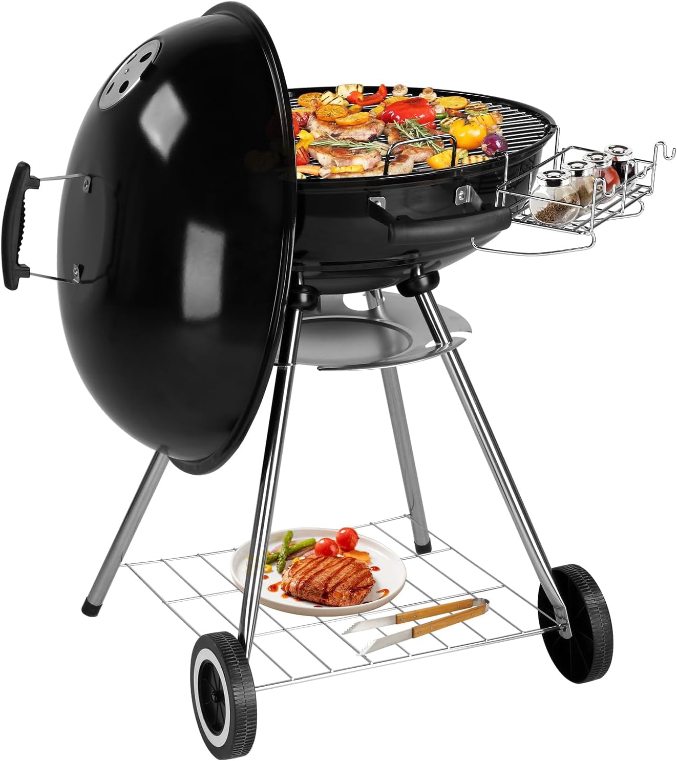 28 Inch Round Barbecue Kettle Grill, Portable Charcoal Grill with ...