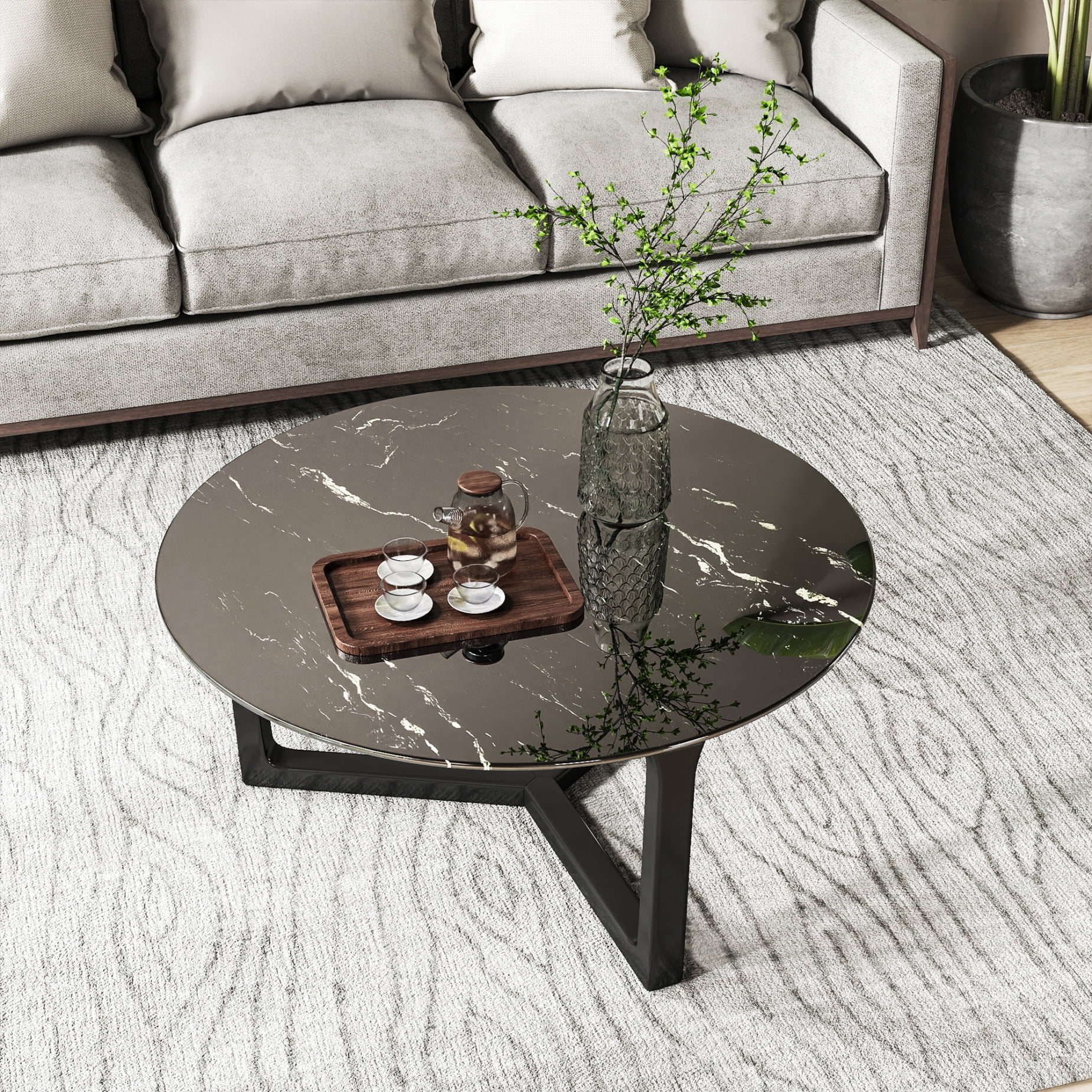 28 Inch Round Tempered Glass Table Top, Round Black Glass Desktop with ...