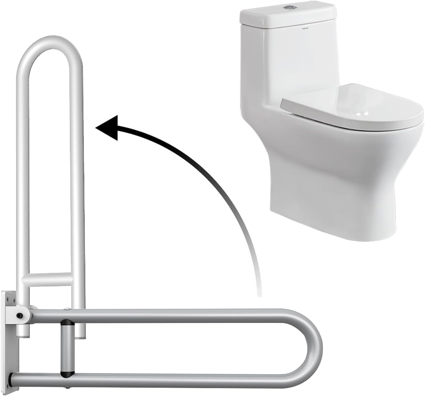28 Inch Toilet Grab Bar Flip Up Aluminum Handicap Rails Grab Bars Load Capacity of 100 kg/220 ...