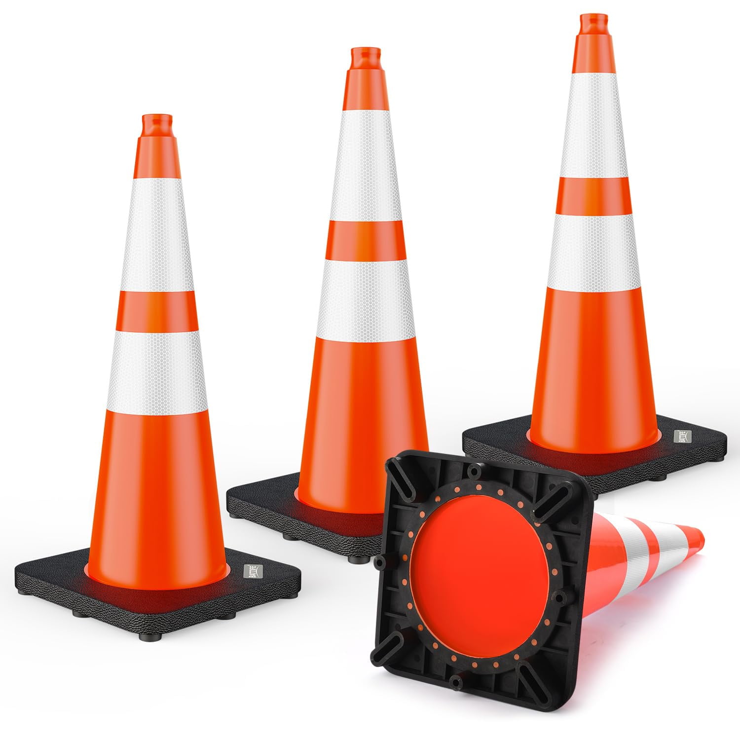 28 Inch Traffic Cones with Black Weighted Base, PVC Orange Cones for ...
