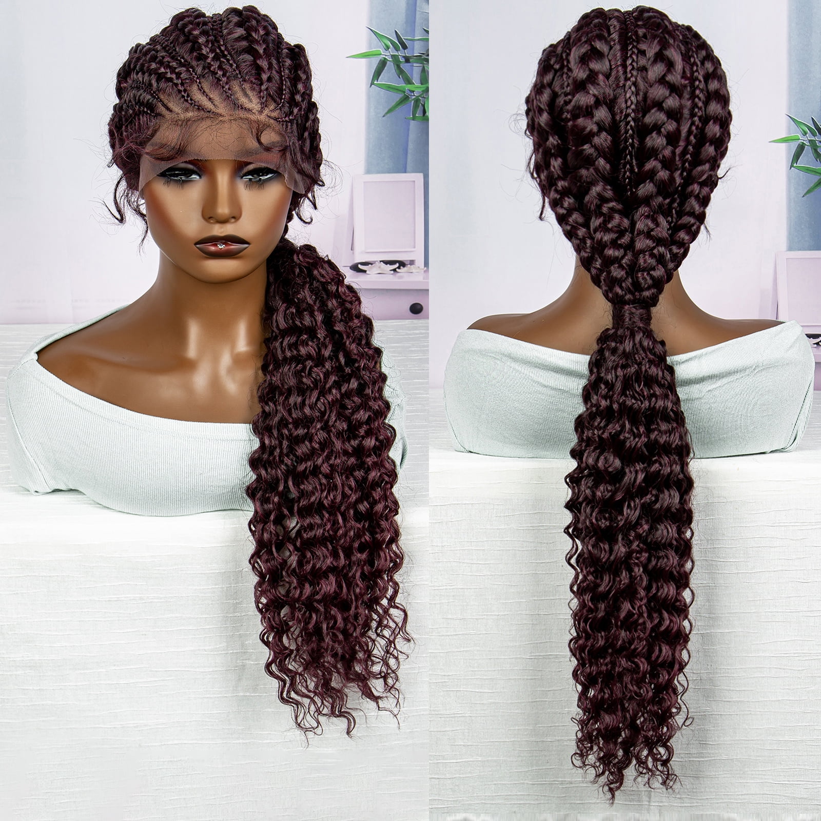 28 Inches Lace Frontal Synthetic Braided Wigs Lace Front Braided ...