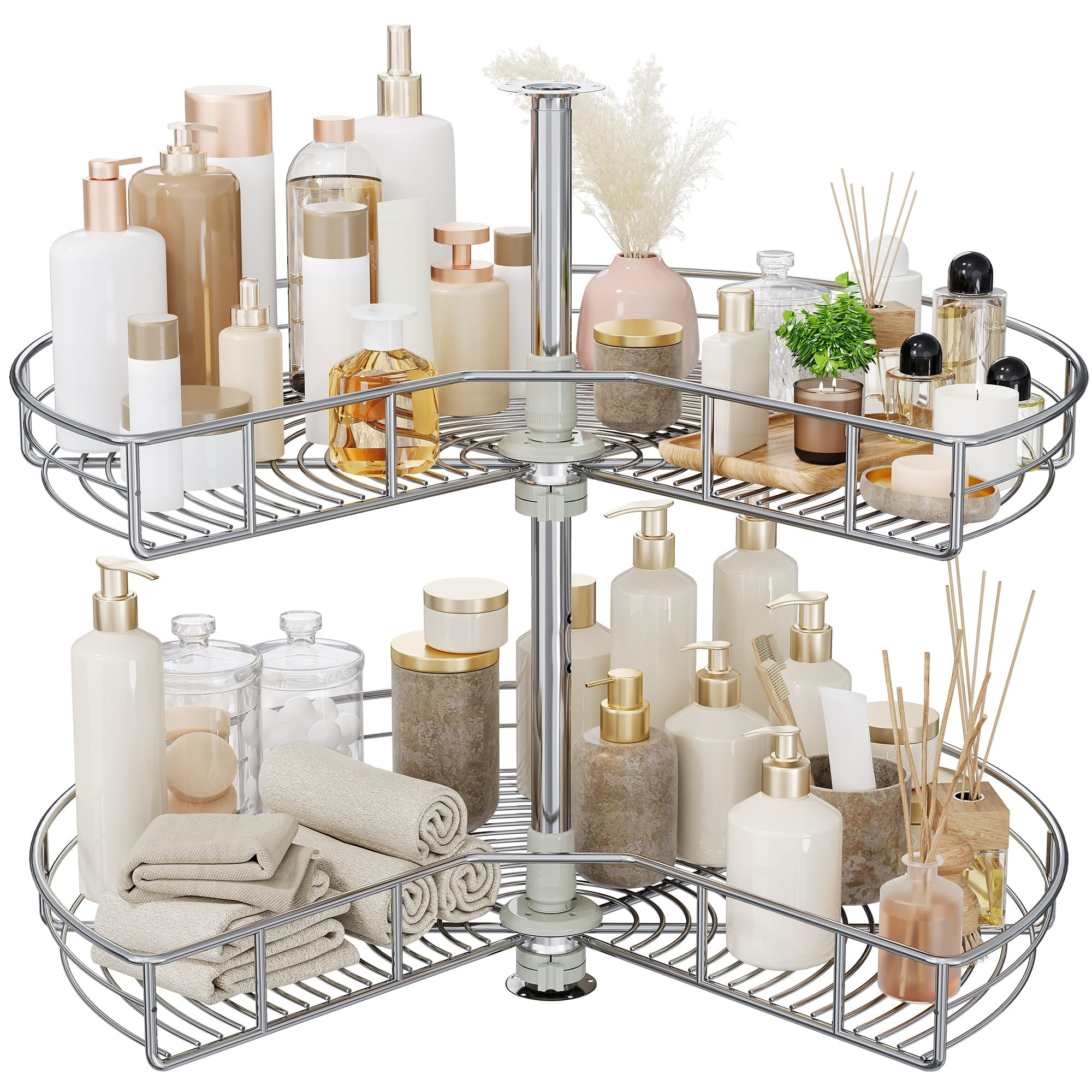 28″ Kidney 2-Tier Lazy Susan – Telescoping Mount Corner Cabinet ...