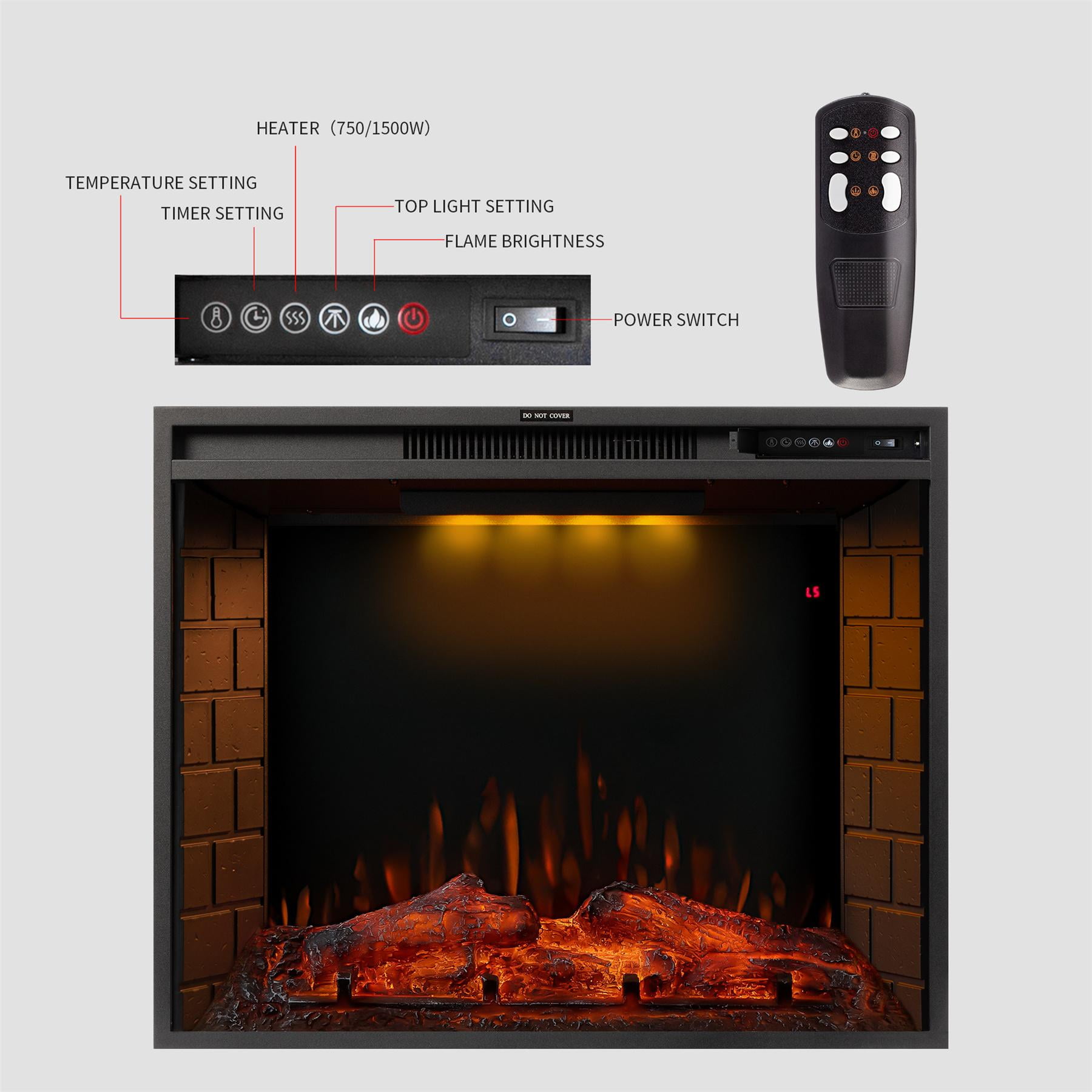 28'' LED Recessed Electric Fireplace with 5 Flame Settings Realistic 3 ...