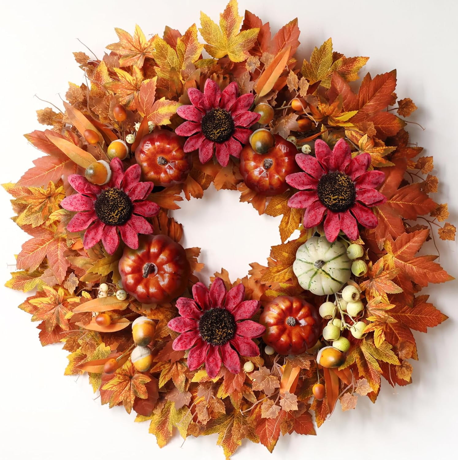 28'' Large Fall Wreath for Front Door, Porch, Window- Artificial Maple ...