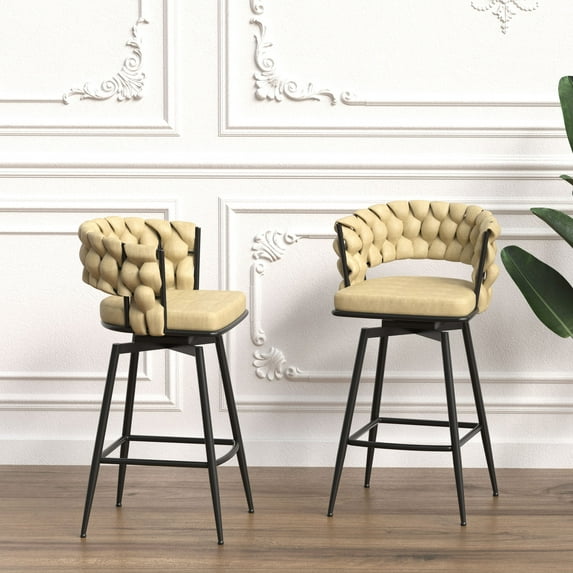 28" Light Brown Technical Leather Swivel Bar Stools with Back and ...