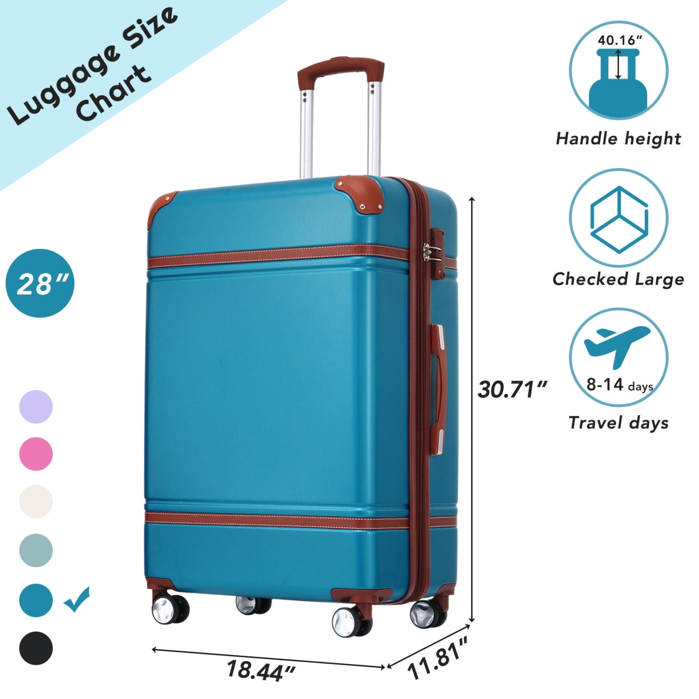 28" Lightweight Suitcase, Expandable ABS Hardshell Luggage with 360 ...