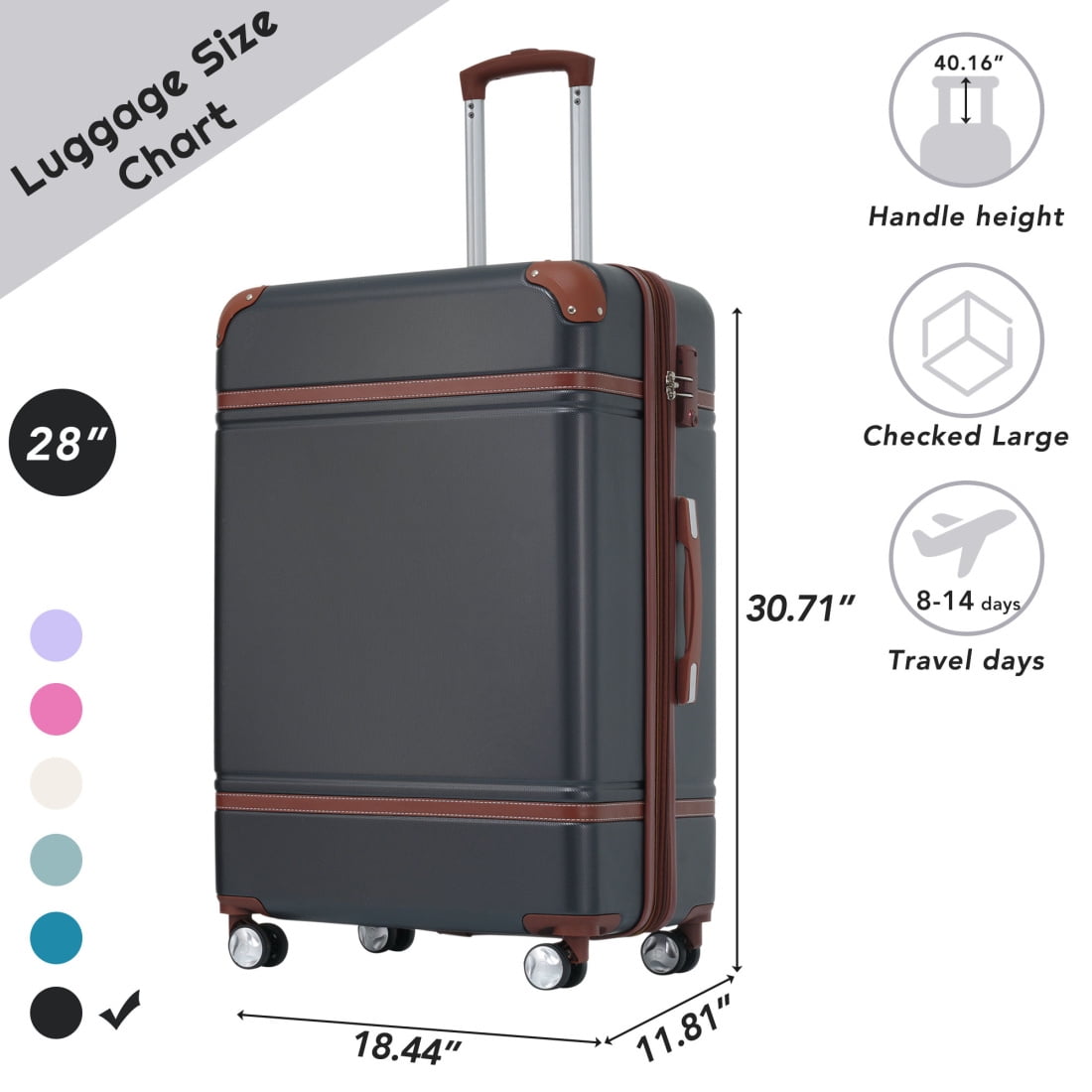 28" Lightweight Suitcase, Expandable ABS Hardshell Luggage with 360 ...