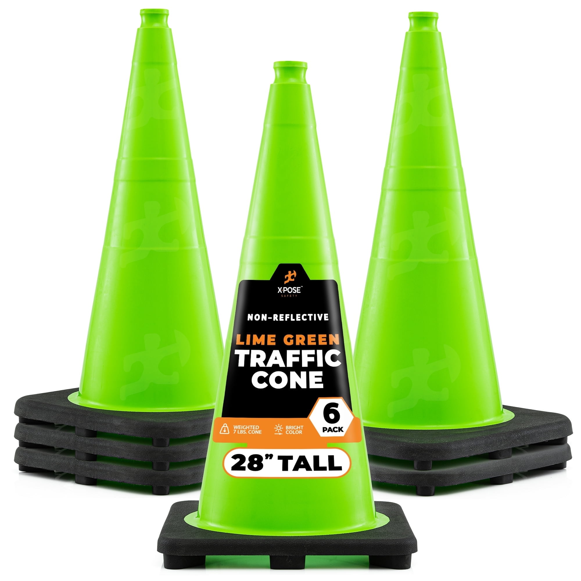 28” Lime Green Traffic Cone - 6 Pack - Premium PVC Safety Cone for ...