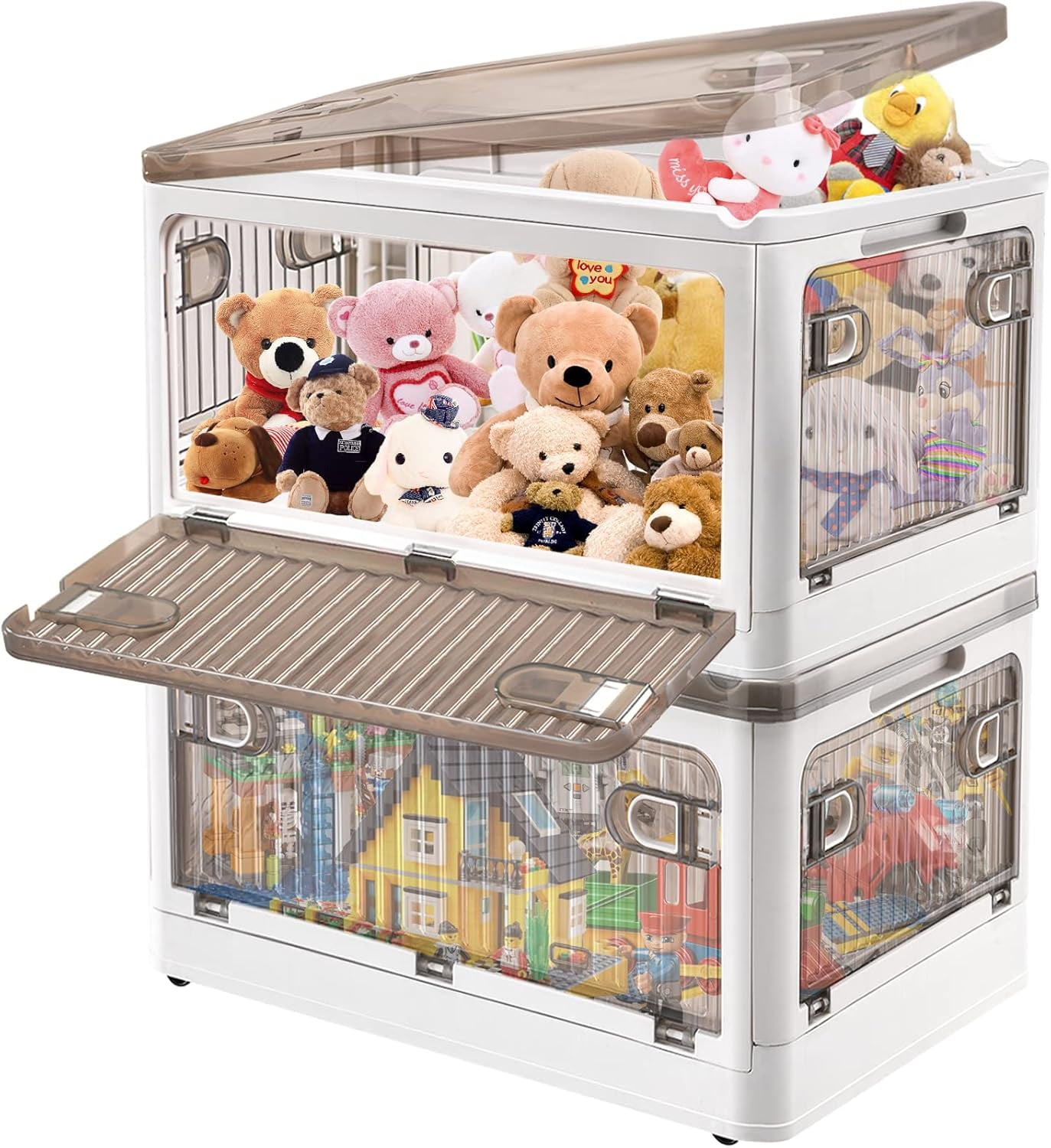 28 Liters Plastic Storage Bins with Lids, 2 Pack Stackable Storage ...