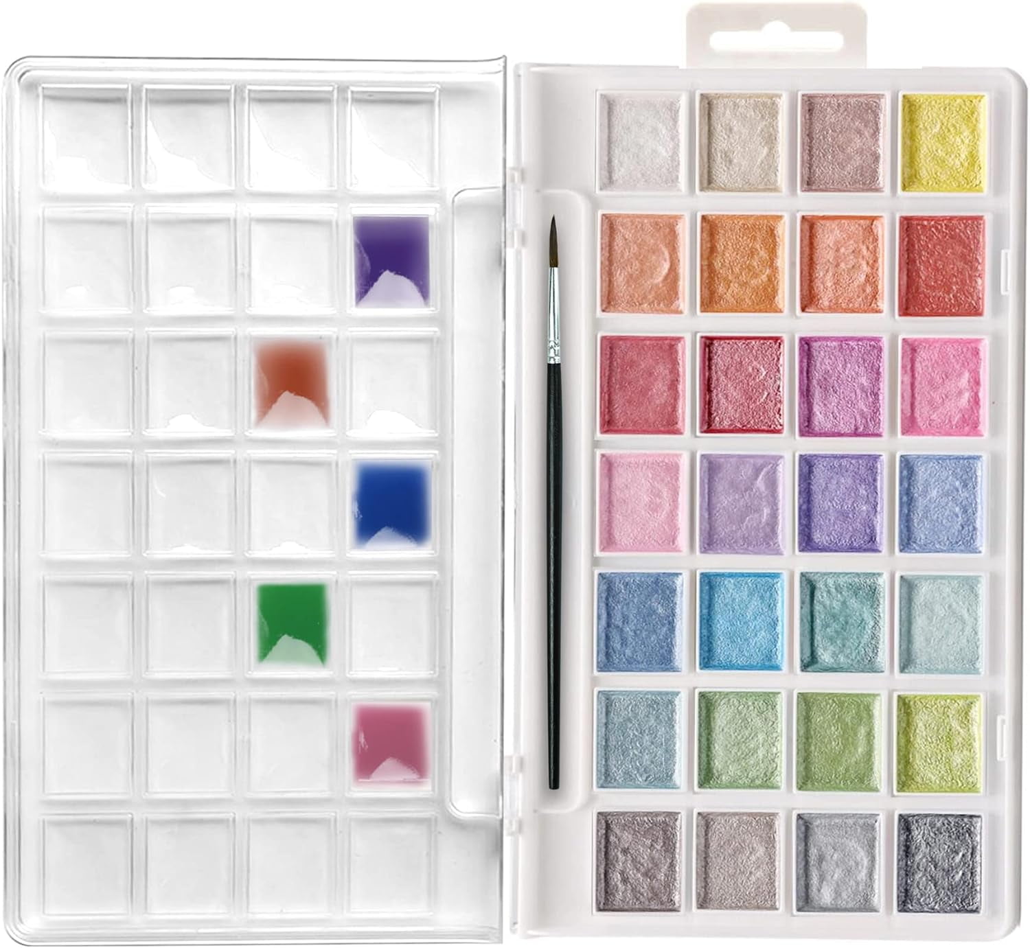 28 Metallic Watercolor Paint Set, Glitter Colors, Semi-Moist ...