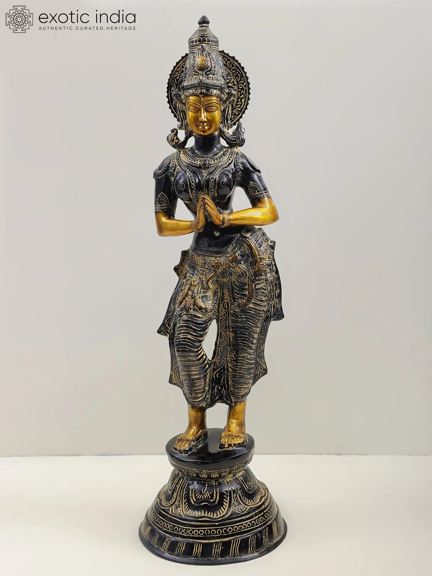 28" Namaste (Welcome) Lady In Brass - Brass Statue - Walmart.com