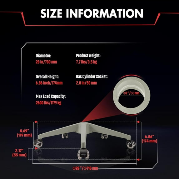 28" Office Chair Base Replacement with Wheels, Heavy Duty Desk Chair ...