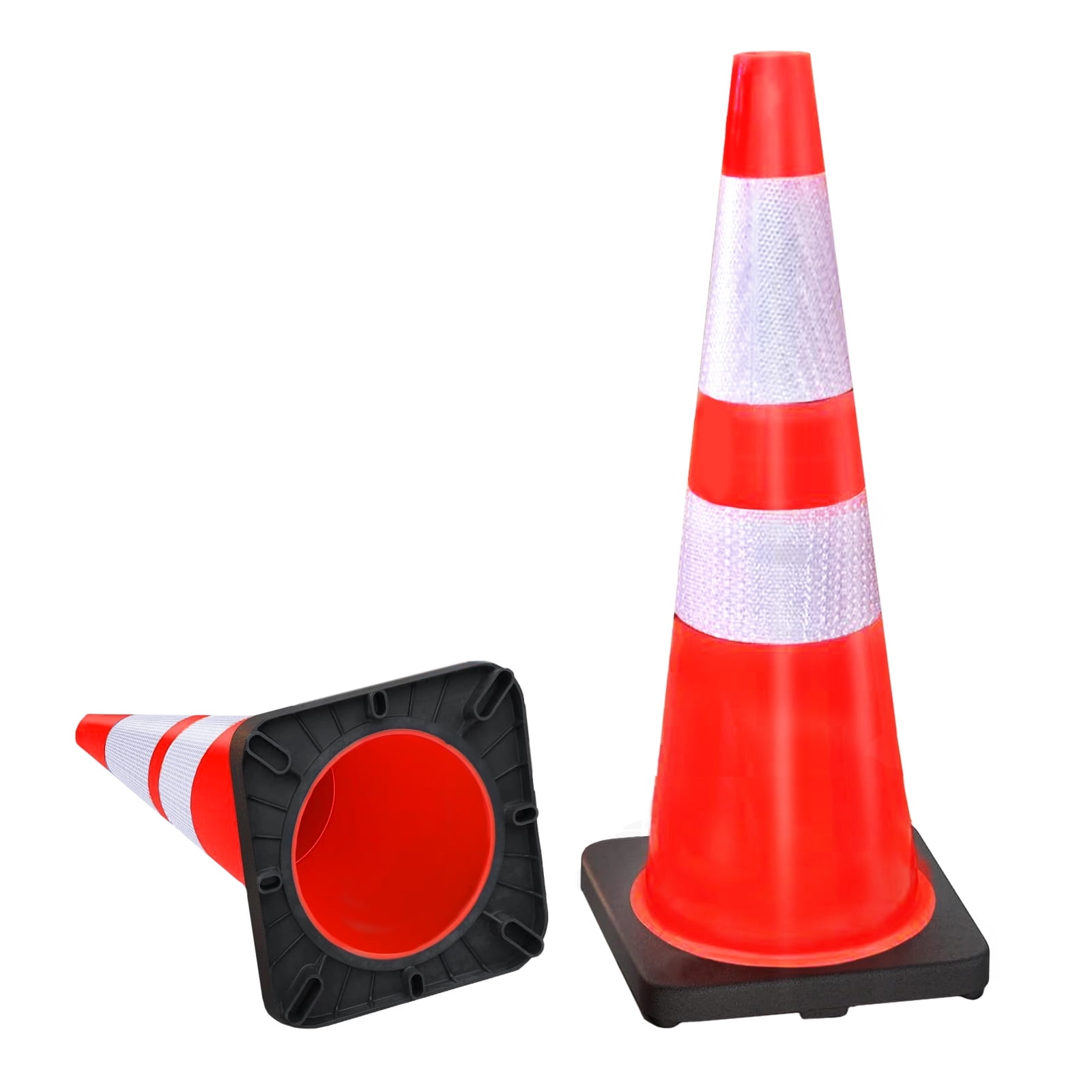 28" Orange Traffic Cones with 2 Reflective Collars and Weighted Base ...