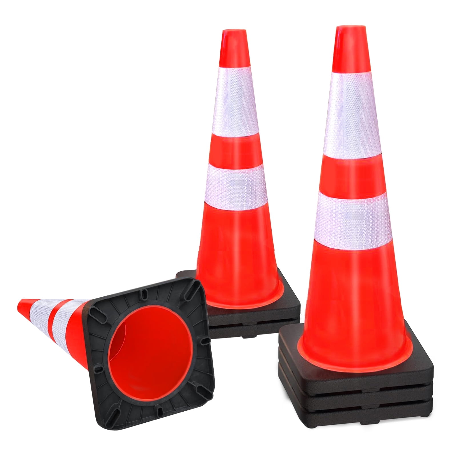 28" Orange Traffic Cones with 2 Reflective Collars and Weighted Base ...