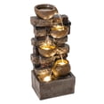 28" Outdoor Fountain 5-Tier Rustic Jug Waterfall with LED Lights ...