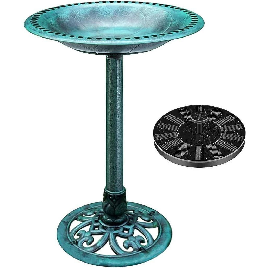 28" Outdoor Garden Bird Bath Basin w/ Solar Pump Fountain Stand ...