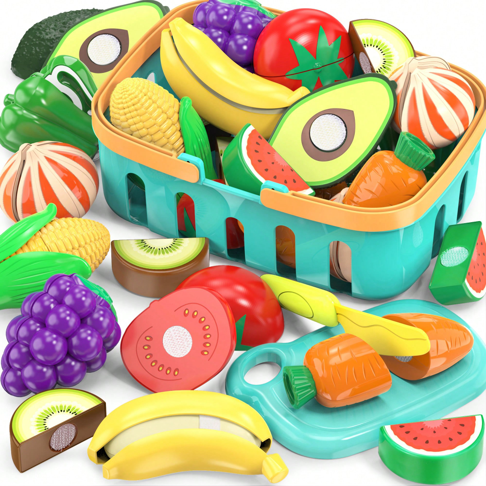 28 PCS Cutting Play Food Toys For Kids, Pretend Play Kitchen ...