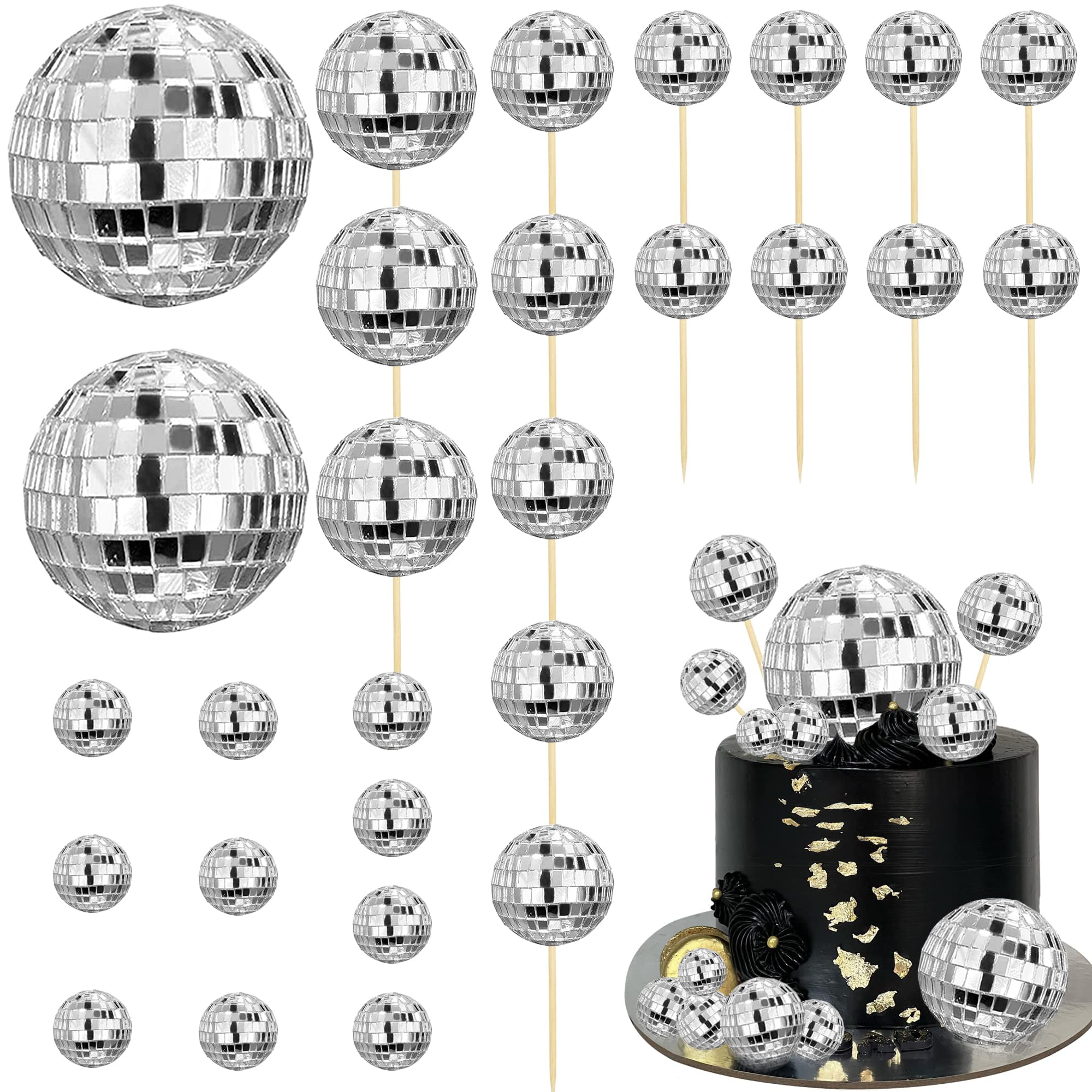 28 PCS Disco Ball GGA1 Cake Toppers Disco Ball Cake Decorations 70's ...