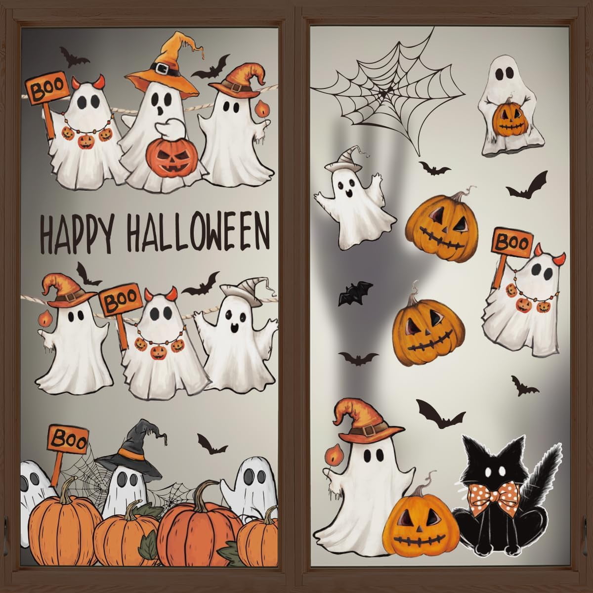 28 PCS Halloween Window Cling Sticker, Ghost Pumpkin Cat Bat Home Party ...