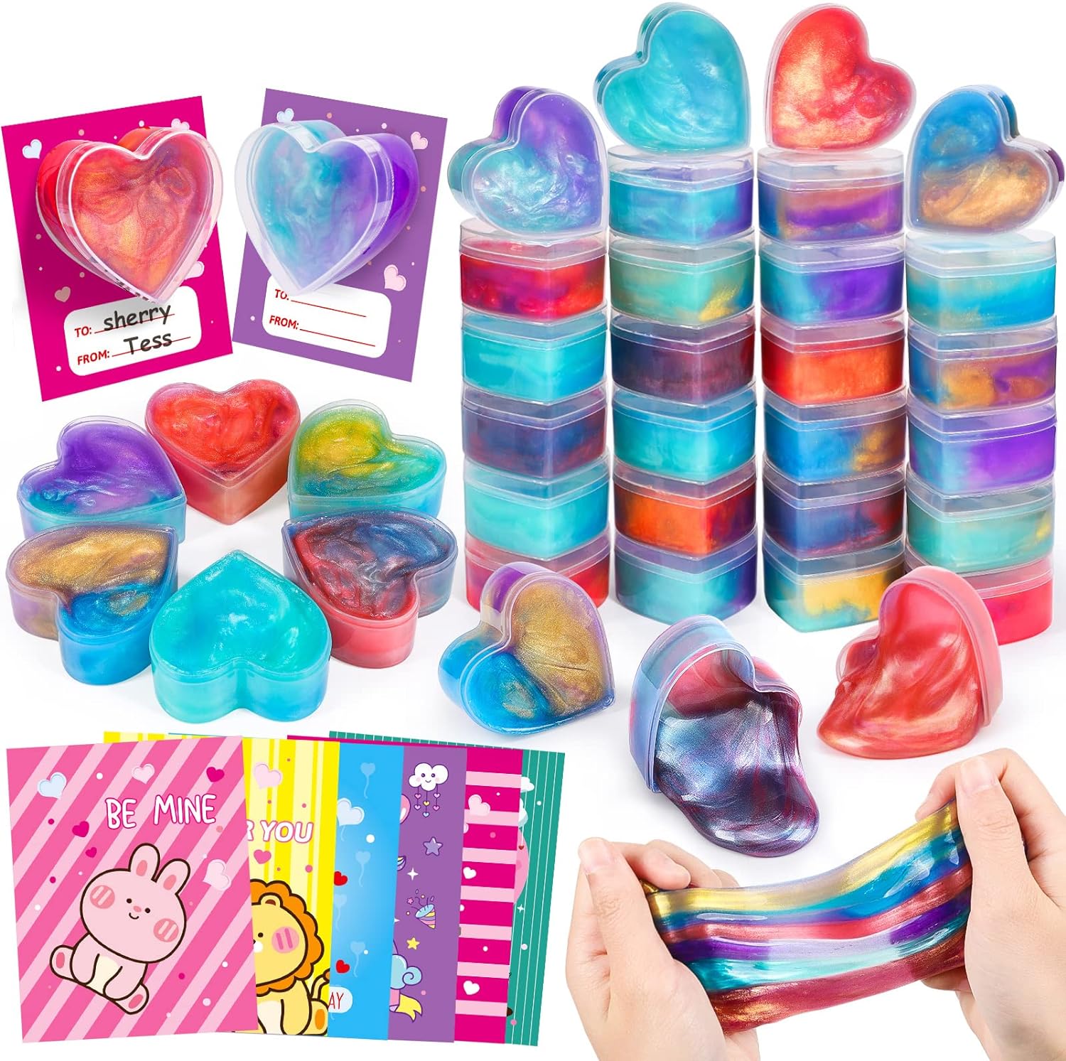28 PCS Valentine Party Favors for Kids Heart Shaped Glitter Slime Kit ...