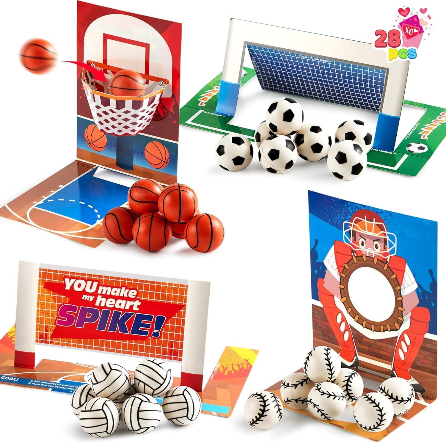 28 PCS Valentine’s Day Cards with Soccer Football Volleyball Basketball ...