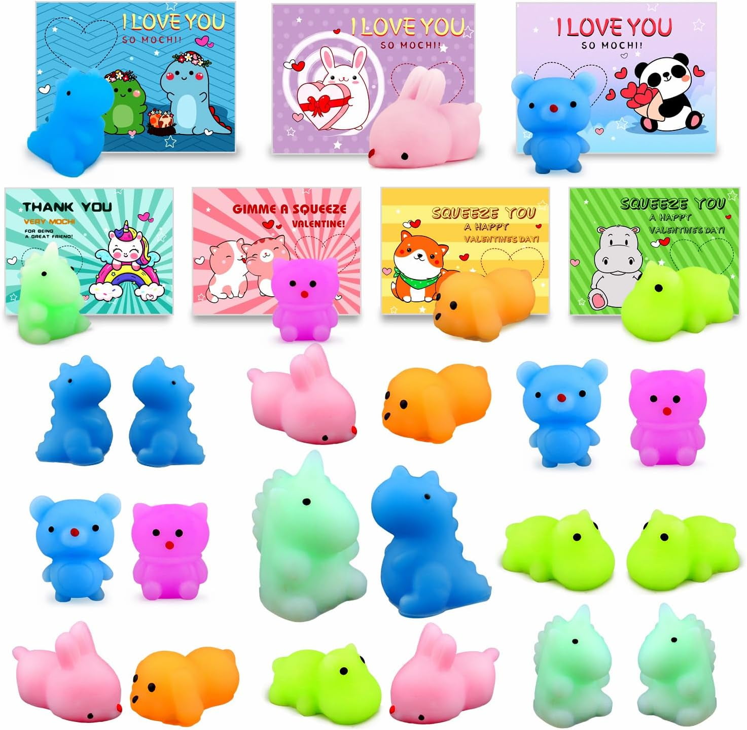 28 PCS Valentines Cards for Kids School with Mochi Squishy Toy, Kids ...