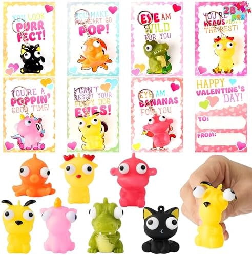28 PCS Valentines Cards with Animal Popping Eyes Keychains for Gifts ...