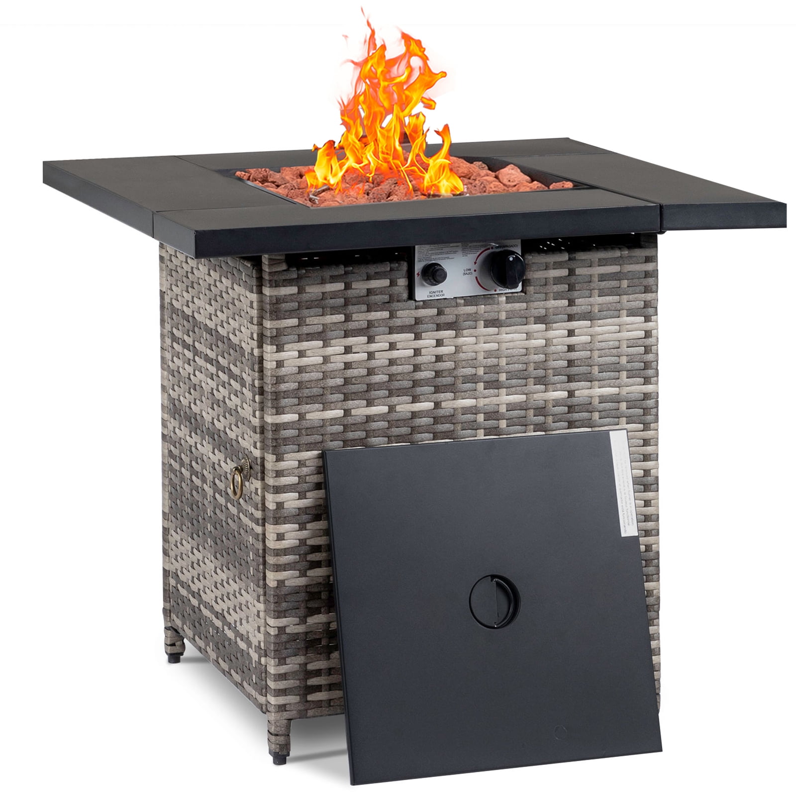 28'' PE Rattan Fire Pit Table, Seizeen 50000 BTU Gas Propane Fire Pit ...
