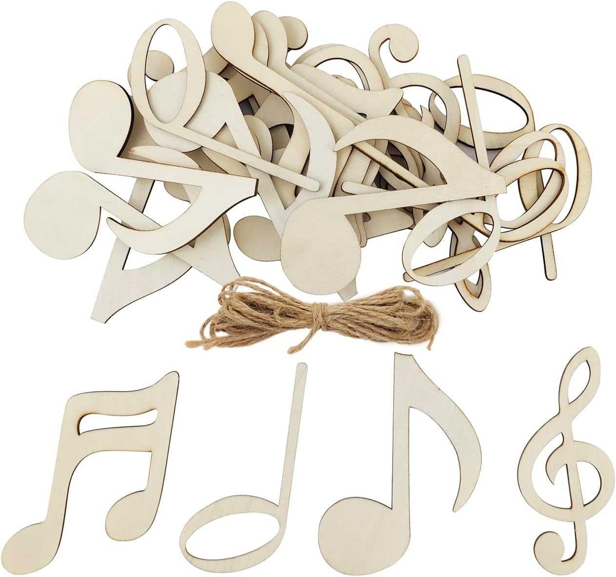 28 Pack 4 Inch Wood Musical Notes Crafts Unfinished Wood Musical Notes ...