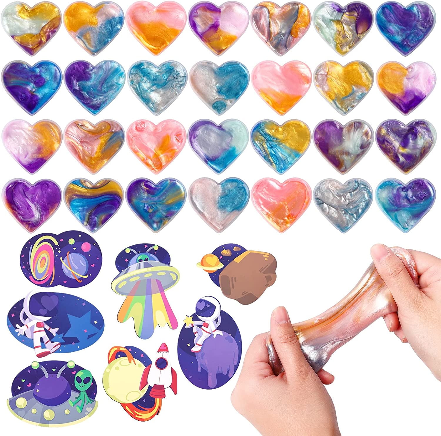 28 Pack Galaxy Slime Balls with Cards Stress Relief Fidget Toy ...